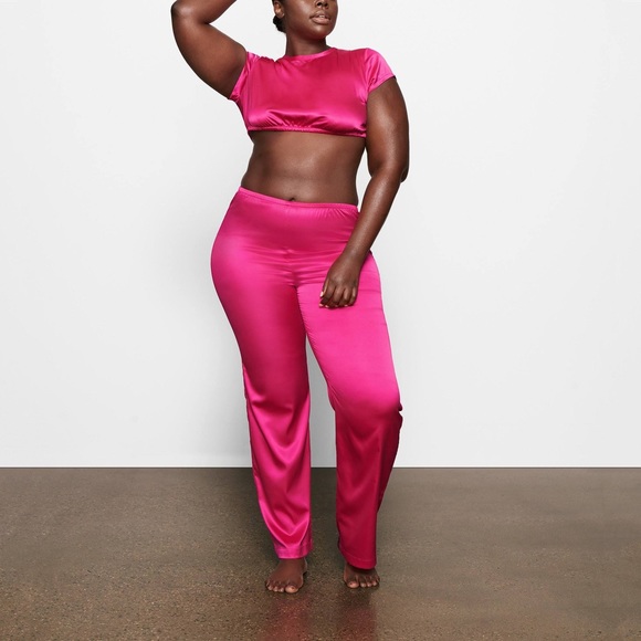 SKIMS | Tops | Skims Woven Shine Crop Top In Raspberry New | Poshmark